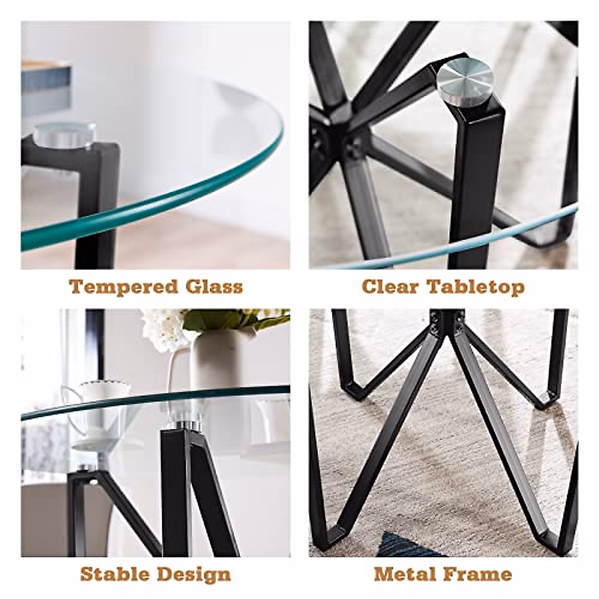 WISOICE Dining Table Round Glass Kitchen Dining Room Table with Tempered Glass Top and Metal Frames, Modern Circle Dinner Table for Small Spaces Living Room