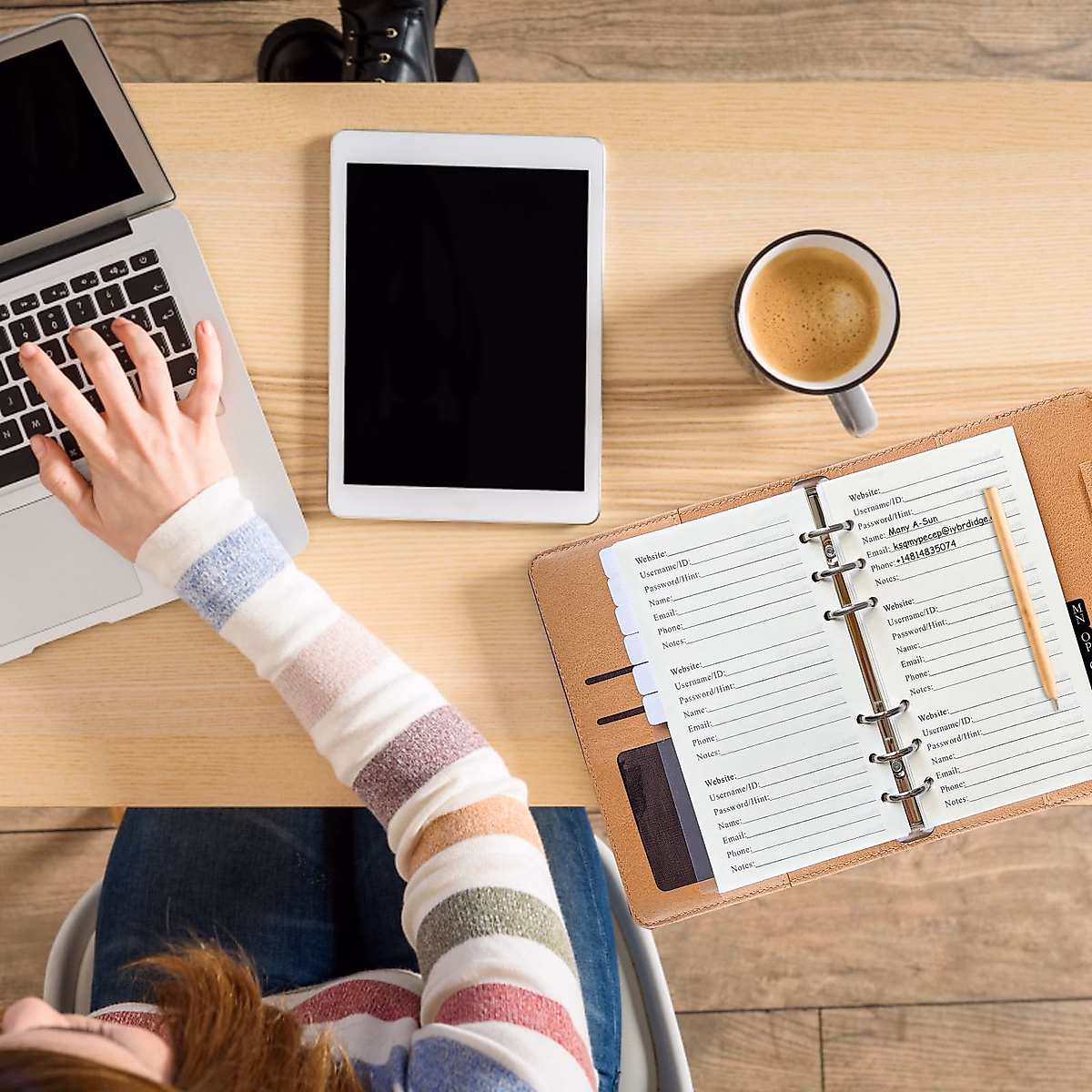 Refillable Password Book with Alphabetical Tabs & Lock, 7.5x5.5in, Hardcover Password Keeper Book of Internet Website, Password Notebook & Organizer for Home Office, w/Pockets, Purple