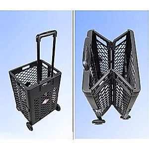 RAZZUM Large Hand Trucks,Plastic Folding Supermarket Shopping Cart Portable Trolley Car Luggage Push Storage Box Storage Box Trolleys/Orange