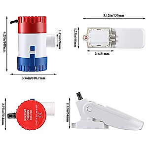 Boat Bilge Water Pump 12 V 1100 GPH Electric Marine Bilge Pump and Automatic Boat Bilge Pump Float Switch 12 V 24 V 32 V for Boats, 2 Pieces in Total