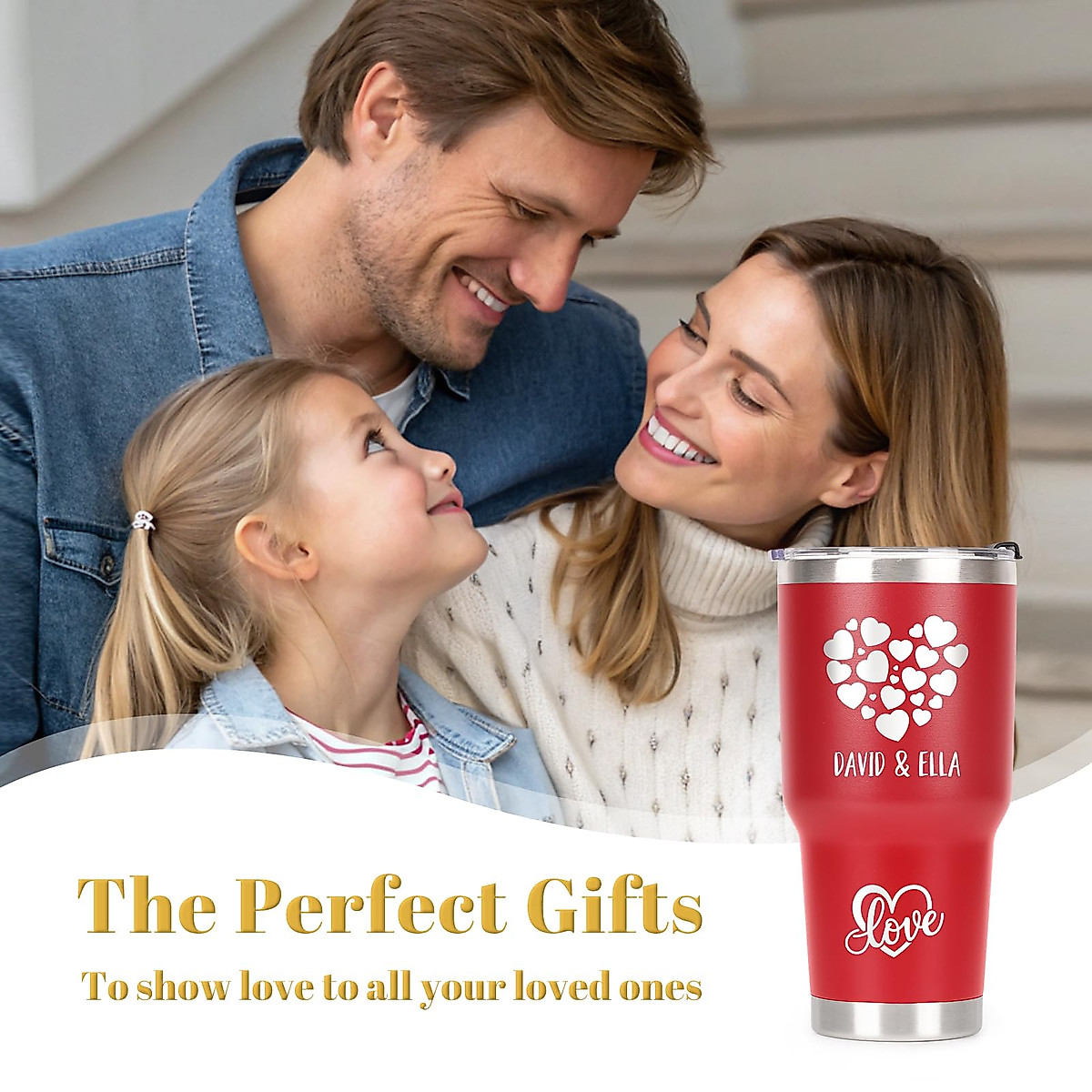 Customizedbee Personalized 30 oz Coffee Tumbler with Engraved Name, Stainless Steel Custom Tumbler Cup Mug With Lid Straw, Personalized Christmas Thanksgiving Anniversary Birthday Gifts for Women Men