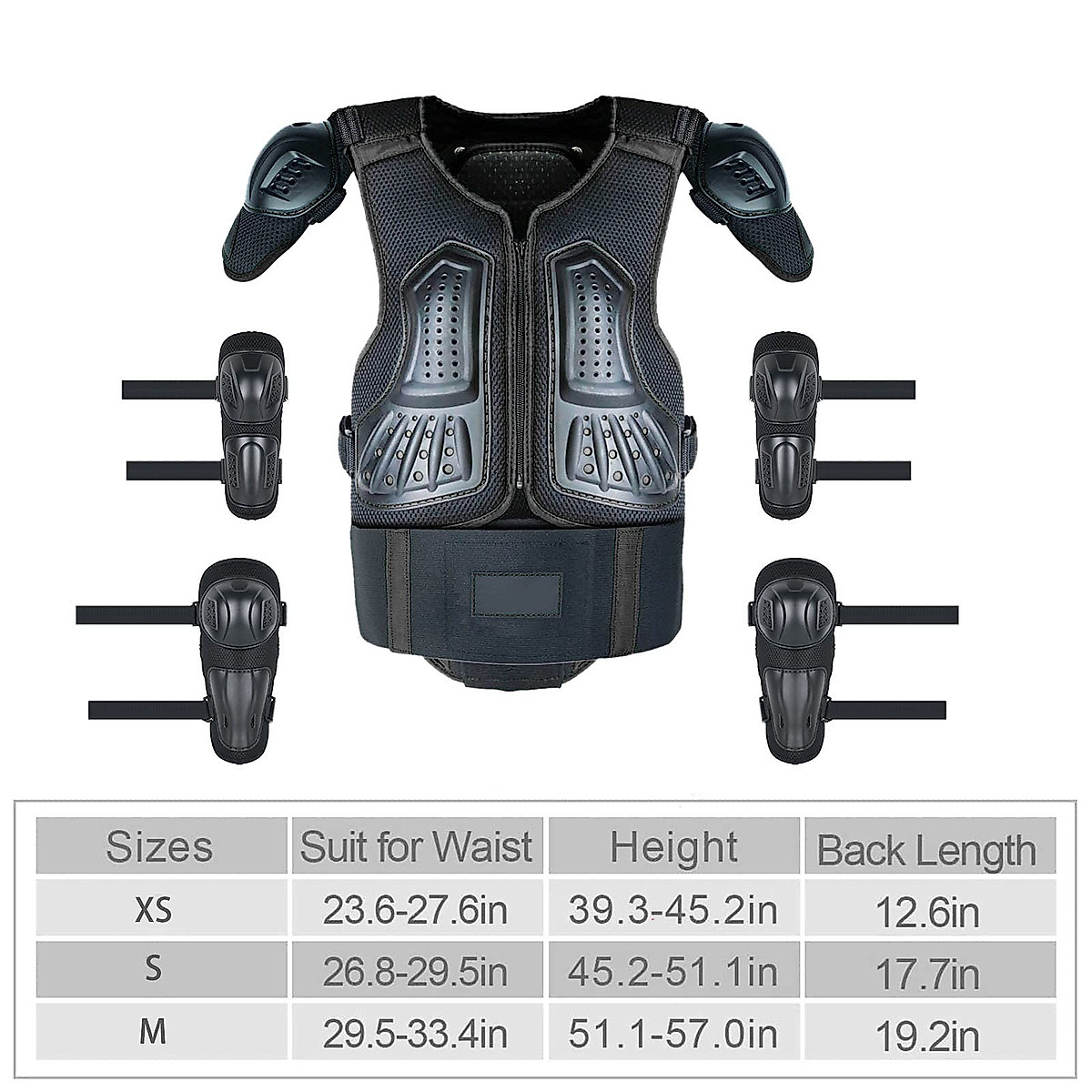 Kids Dirt Bike Full Body Chest Spine Protector Armor Vest Gear with Knee and Elbow for Bicycles, Motorcycle, Motocross , Skiing, Skating,Skateboards (Black, X-Small)