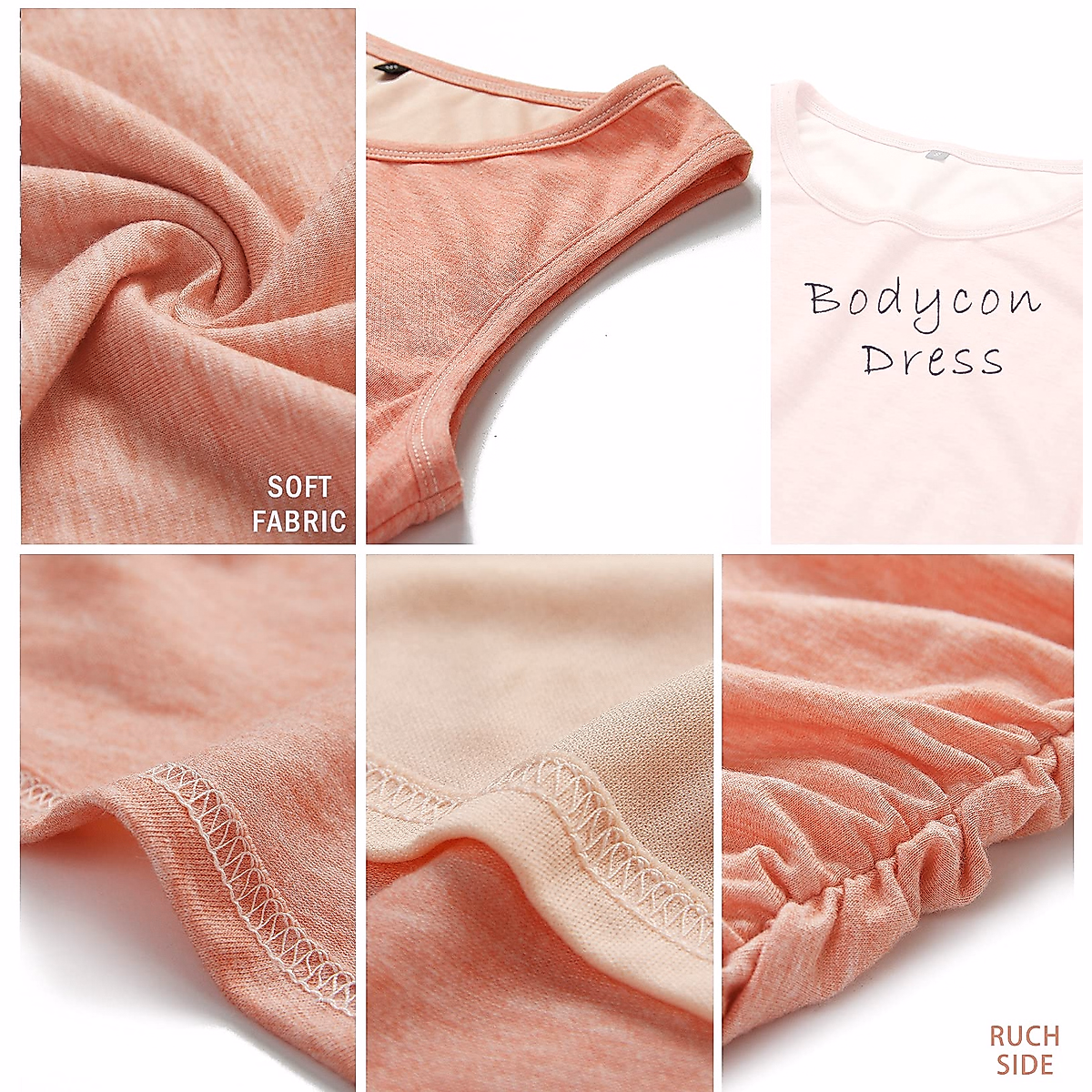 BTFBM Women 2024 Summer Sleeveless Tank Dresses Crew Neck Slim Fit Short Casual Ruched Bodycon Party Club Mini Dress(Pink, Medium)