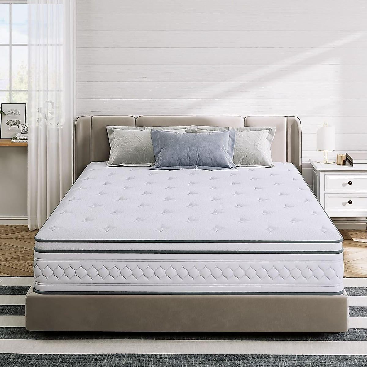 TXO Queen Mattress, 12 Inch Medium Firm Hybrid Queen Mattress with Pocketed Springs and Gel Memory Foam, Sufficient& Even Support, Enhance Edge Support, Motion Isolation, Queen Mattress in a Box