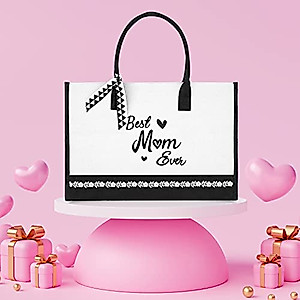 GLORIEROO Gorgeous Christmas Gifts, Lovely Lace Canvas Tote Bag Mom Gifts, Embroidery Gifts for Mom, Gifts for Wife, Great for Birthday, Valentines Day, Anniversary, Mothers Day Gifts_Best Mom Ever