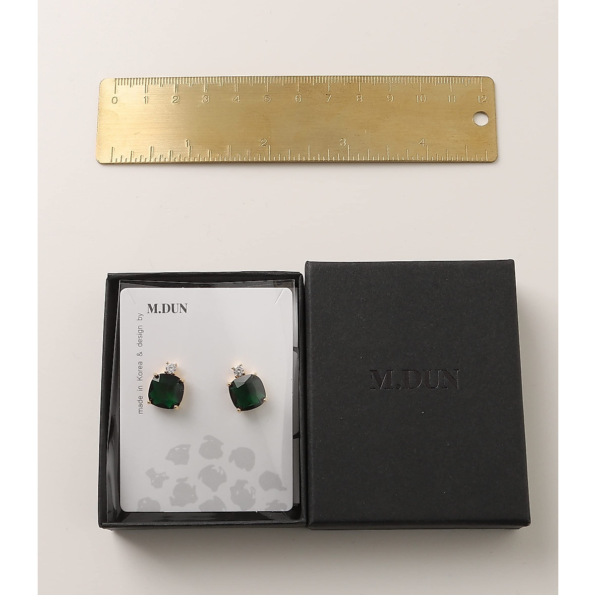 M.DUN - Cushion Cut Cubic Zirconia Crystal Stud Earrings For Women 925 Stering Silver Post 18K Gold Plated (emerald)