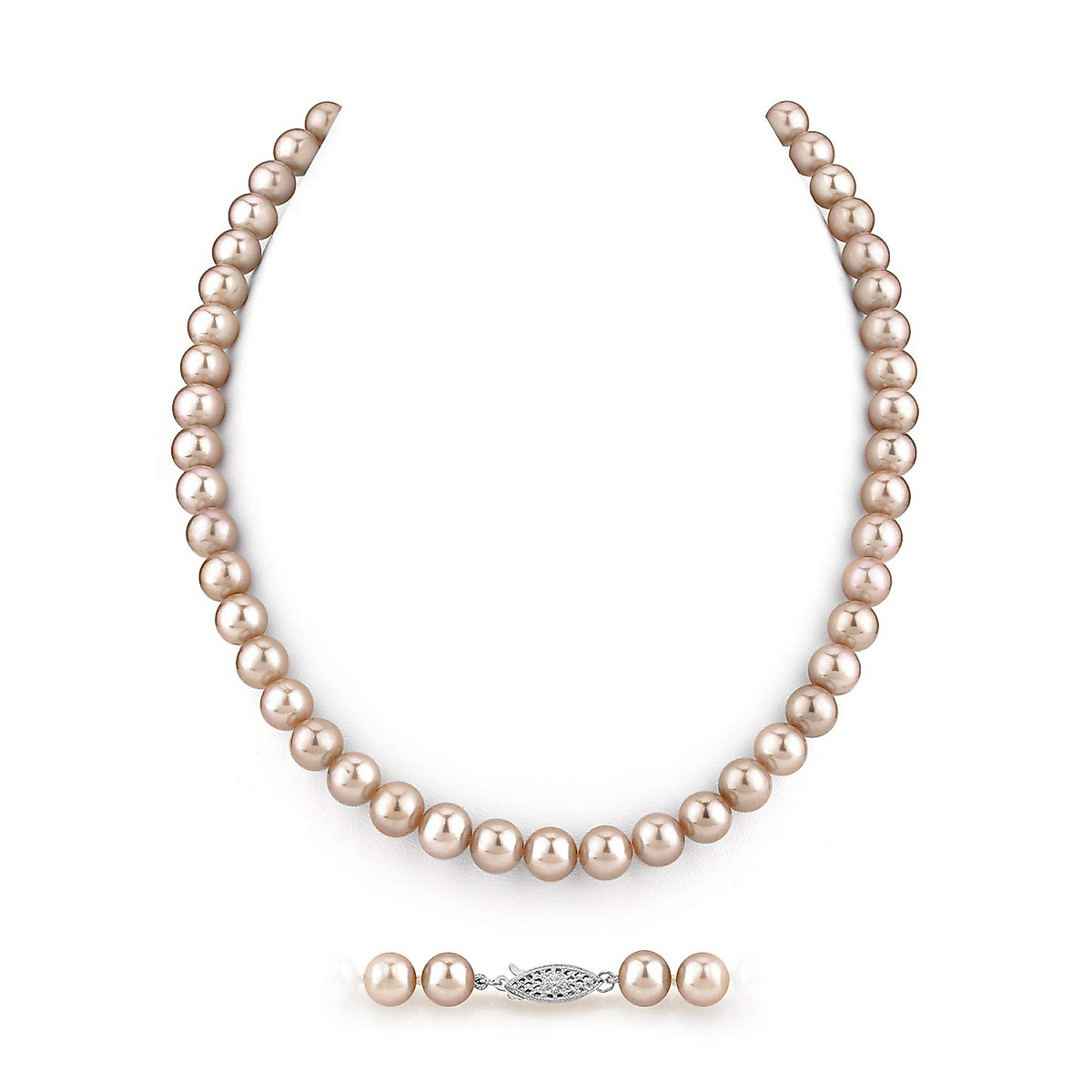 The Pearl Source 7-8mm AAA Quality Round Pink Freshwater Cultured Pearl Necklace for Women in 24" Matinee Length