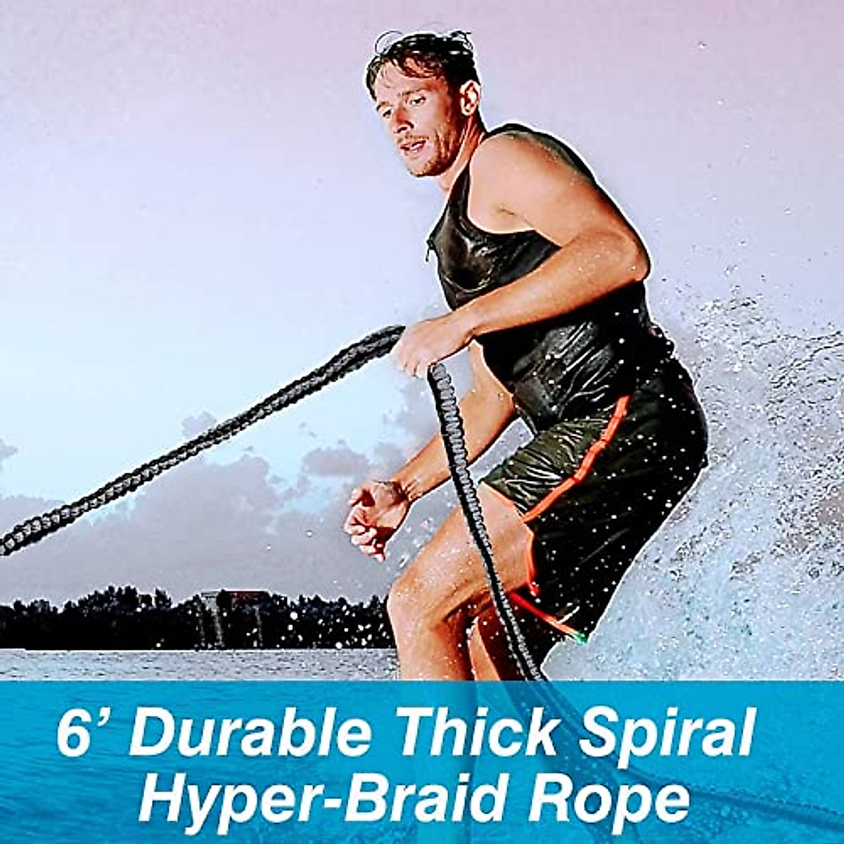 MUMUBOAT 25ft Wakesurf Rope with EVA Handle, 6 Sections Floating Watersport Ropes for Surfing (Grey & Black)