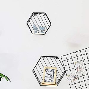 Tyoo Floating Shelf Wall-Mounted Shelf Hexagonal Board Modern Black Bracket Suitable for Home Decoration Living Room Bedroom Study (Size : B)