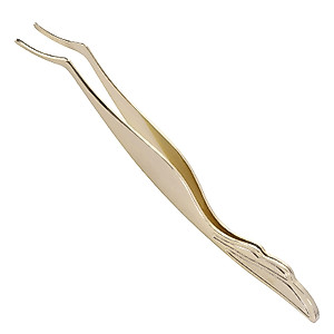 Eyelash Applicator Tool DIY Lash Extensions Tweezer For Cluster Lashes Stainless Steel High Precision Round Head(Golden)