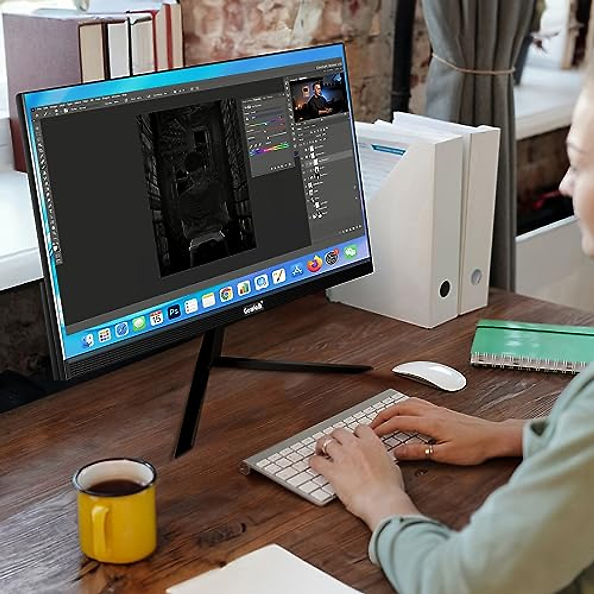 Gawfolk 22 Inch Computer Monitor, 100Hz Ultra-Thin Zero Frame Curved Display, Full HD 1920 x 1080p, HDMI VGA Home Office Business PC Monitor (No Speaker)