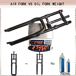 BUCKLOS 26 inch 4.0 Fat Tire Electric Bike Air Suspension Fork, 180mm Travel Spacing Hub 135mm 1 1/8 Straight Tube MTB Manual Lockout 9mm QR Mountain Bike Double Shoulder Ebike Front Forks