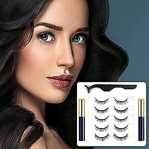 VESHELY Natural Magnetic Eyelashes with Eyeliner Kit,5 Pairs Short Small Magnetic Eyelashes Natural Look and 2 Tubes Magnetic Eyeliner Waterproof,3D False Fake Lashes Magnetic Reusable-No Glue Needed