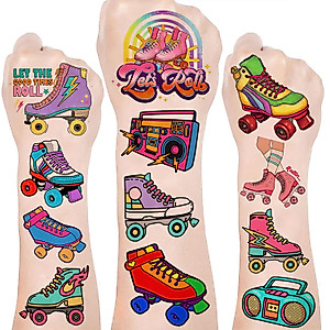 16 Sheet Roller Skate Party Favors Roller Skating Temporary Tattoos Stickers for Kids Girls Boys Throwback to 90s Roller Skate Theme Party Decorations supplies (192 PCS)