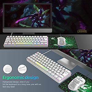 K65 Pro 60% Gaming Keyboard,Mouse Combo Small Mini RGB Backlight Mechanical Keyboard and Ultralight Honeycomb Optical Mouse and Mouse Pad Linear Red Switch Anti-Ghosting for Xbox,PS4,PC,Laptop(Blue)