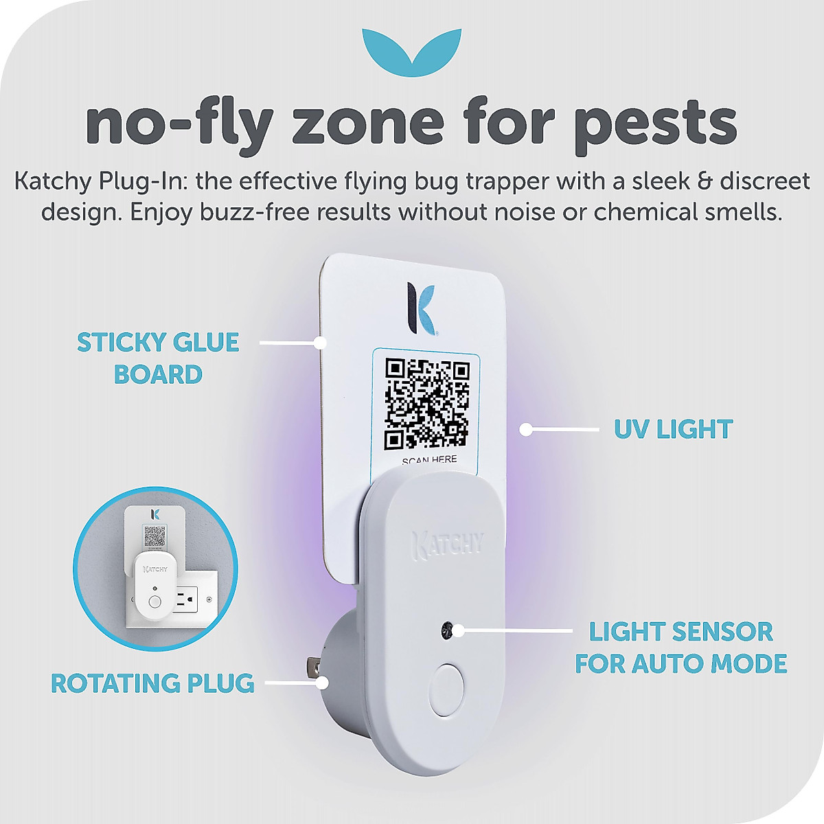 Katchy Plug-in Glue Board Refills (8 Pack) - Indoor Insect Trap Glue Board Refills for Mosquito, Gnat, Moth, Fruit Flies - Non-Zapper Traps for Buzz-Free Home