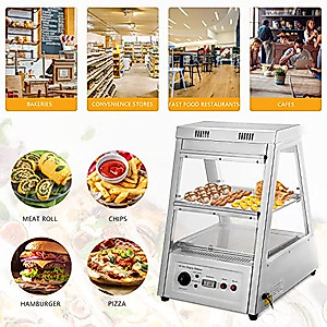 WSSEY Commercial Food Warmer Display, Countertop Pizza Warmers Display Pastry Patty Warmer,Stainless Steel Heated Cabinetsuitable for Restaurants,2-Tier 110V