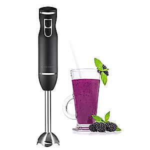 Chefman Immersion Stick Hand Blender with Stainless Steel Shaft & Blades Powerful Ice Crushing 2-Speed Control Handheld Mixer, Purees Smoothie, Sauces & Soups,300 Watts, Black