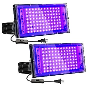 2 Pack 100W UV Black Light, Black Lights for Glow Party, IP65 Waterproof Black Light, for Black Light Party, Stage Lighting, Halloween, Body Paint, Fluorescent Poster, Neon Glow