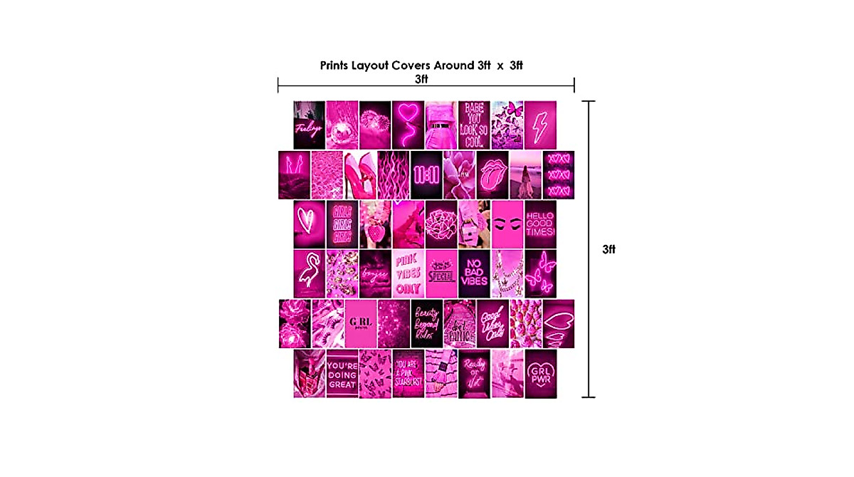 Vibrant Pink Neon Wall Collage Kit for Trendy Teen Room Decor