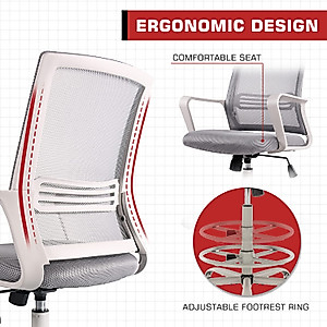 HOMEFLA Mid-Back Mesh Drafting Chair - Tall Office Chair with Armrest Standing Desk Chair Counter Height with Adjustable Foot Ring (Grey)