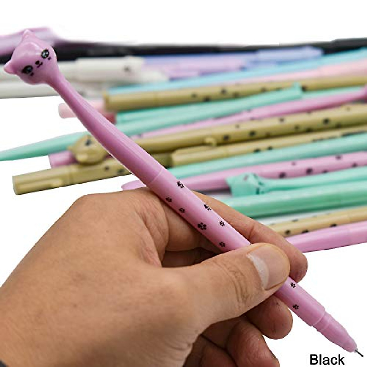 Maydahui 12PCS Elegant Cat Shape Rollerball Pens Cute Kawaii Animal Pen Japanese Kitty Black Gel Ink Slender Penholder Bedroom Eyes Style for Girls School Office