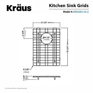KRAUS KBG-203-33-2 Stainless Steel Bottom Grid for KHF203-33 Right (Small) Bowl 33” Farmhouse Kitchen Sink, 11 1/4” x 15 3/4” x 1 3/8”