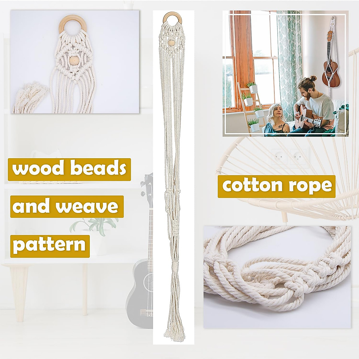 Macrame Ukulele Hanger Macrame Wall Mount Hanger Stand Holder for Concert Ukulele Wall Decor Ukulele Case Alternative Kit