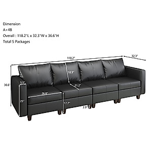 EASE MOOSE Modular Sectional Couch with Storage Seats, 4 Seat Faux Leather Convertible Modular Sofa Sectional Sofa Couch with Reversible Chaises for Small Spaces