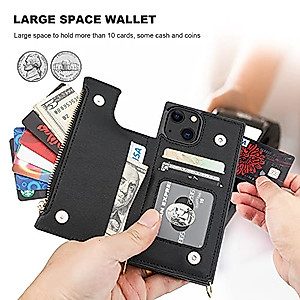 Bocasal Crossbody Wallet Case for iPhone 13 with RFID Blocking Card Slot Holder, Magnetic Flip Folio Purse Case, PU Leather Zipper Handbag with Detachable Lanyard Strap 6.1 Inch 5G (Black)