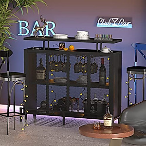 PAKASEPT Home Bar Unit, 3-Tier Liquor Bar Table with Wine Glasses Holder and Storage Shelves and Footrest, Wine Bar Cabinet for Home Kitchen Black