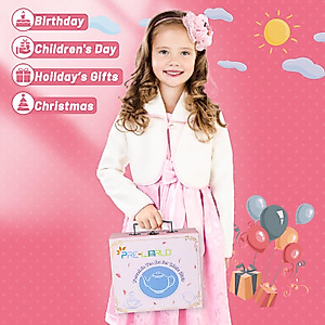 Porcelain Tea Party Set for Little Girls, 22Pcs Princess Tea Time Toy Including Teapot,Saucers,Teacups,Sugar Bowl,Creamer Pitcher,Spoons & Tablecloth, Kids Kitchen Pretend Play for Girls Boys