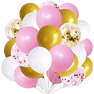 60pcs Pink Gold White Balloons Kit Latex 12 inch Pink Gold Confetti Balloons for Birthday Baby Shower Wedding Engagement Party Decorations