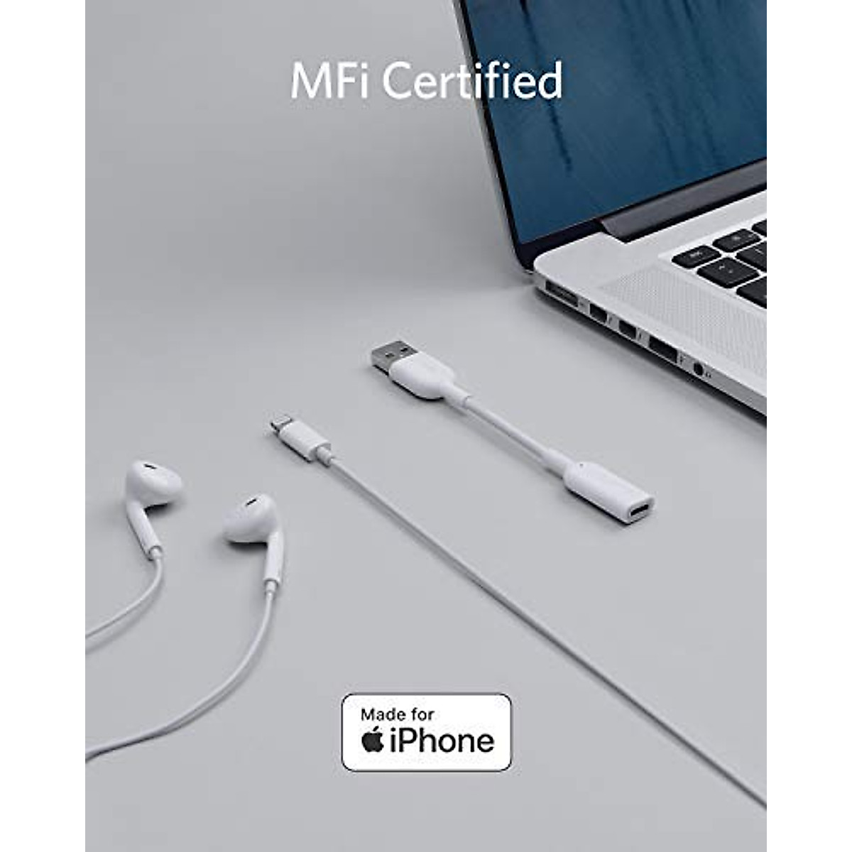 Anker USB-A to Lightning Audio Adapter Cable, MFi Certified Female Lightning Dongle, Supports Volume Control and Mic for Headphones, Earphones, Earbuds, and More.