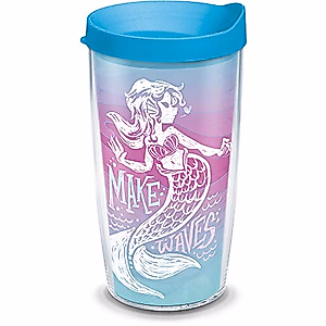 Tervis 1350827 Mermaids Make Waves Insulated Tumbler with Wrap and Turquoise Lid, 16oz, Clear