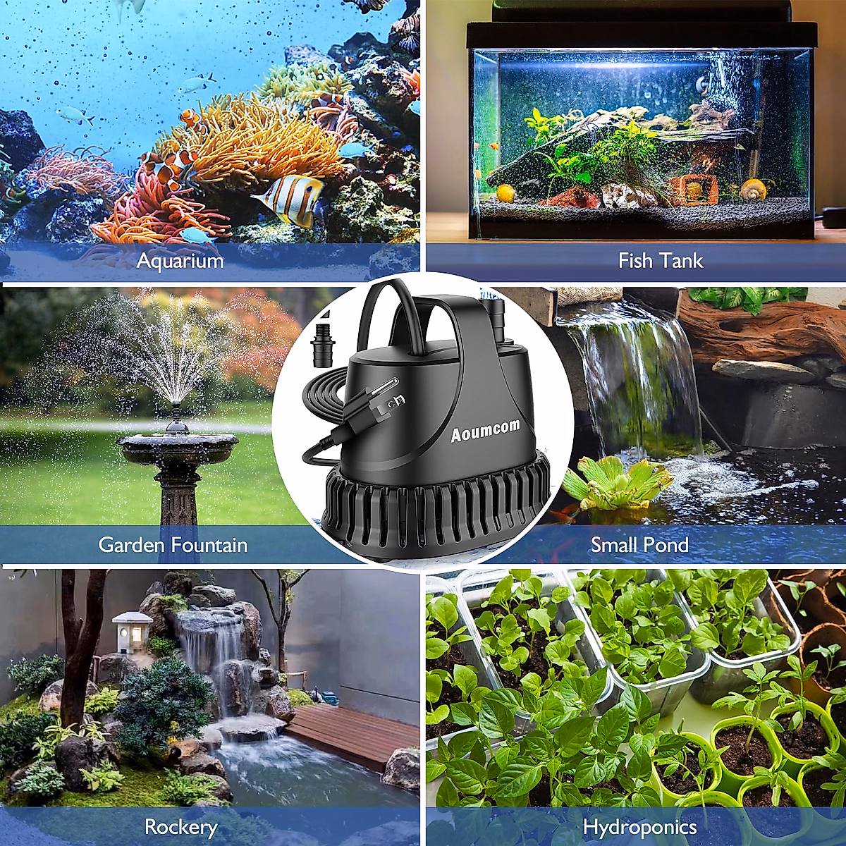 800GPH Submersible Water Pump, 40W Fountain Pump, Sump Pump, Pond Pump, 3000L/H Water Pump with 7ft Power Cord for Aquarium, Water Table, Waterfall, Fish Tank, Hydroponics
