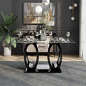 BOWERY HILL Contemporary Tempered Glass Top Double Pedestal Dining Table in Black
