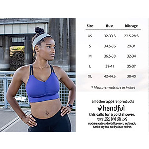 Handful Double Down Women's Medium Impact Sports Bra, Removable Pad Inserts, Wire Free, Cross Back, Strappy Yoga Bra, Smoke Show, Small
