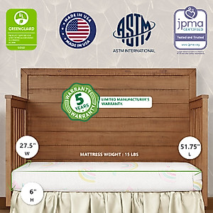 Dream On Me Over The Rainbow Crib and Toddler Mattress | Greenguard Gold and JPMA Certified Infant Crib Mattress with Removable Water-Resistant Zipper Cover | Extra Edge Support