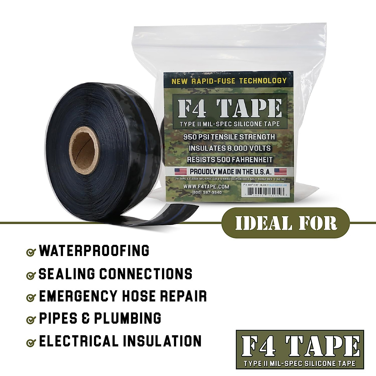 Bond It F4 Emergency Self-Fusing Silicone Tape, Repair Plumbing Pipe & Radiator Hose Leak, Electrical Insulation, Permanent Bonding, Waterproof, 1" x 36' x 20mil, Red