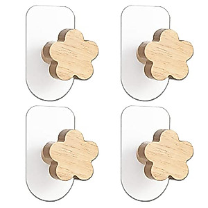 Yisiziyo Beech Wood Coat Hooks 4 Pieces Kids Room Decorative Hooks No Marking Glue No Drilling Required (3-Flower)
