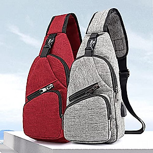 ULemeili Sling Backpack with USB Charging Port, Men Women Chest Crossbody Shoulder Bag Biking Hiking Cycling (Grey, One Size)