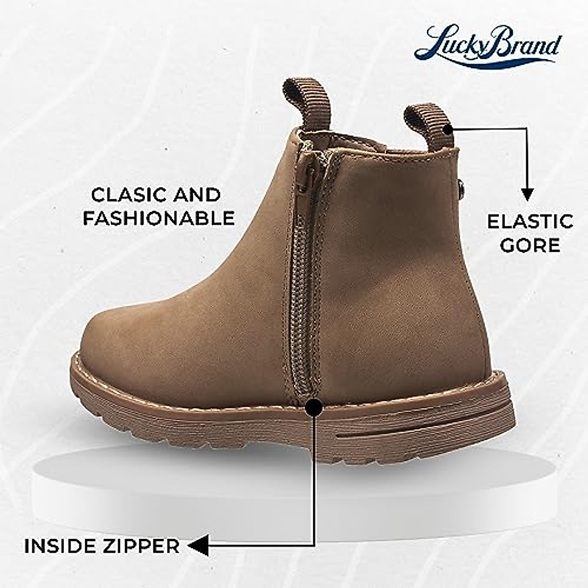 Lucky Brand Chelsea Boots for Girls - Outdoor Side Zipper Comfortable Girls Ankle Boots - Stylish Little Girl Boots with Anti-Slip Outsole in Taupe Size 13 Little Kid