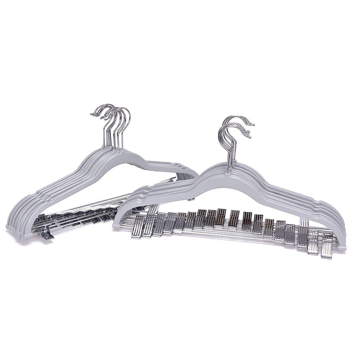 Quality Plastic 20-Pack - Non Velvet Non-Flocked Thin Compact Coat Hangers with Metal Clips for Skirts Pants Blouses - 360° Swivel Hook (Black, 20)