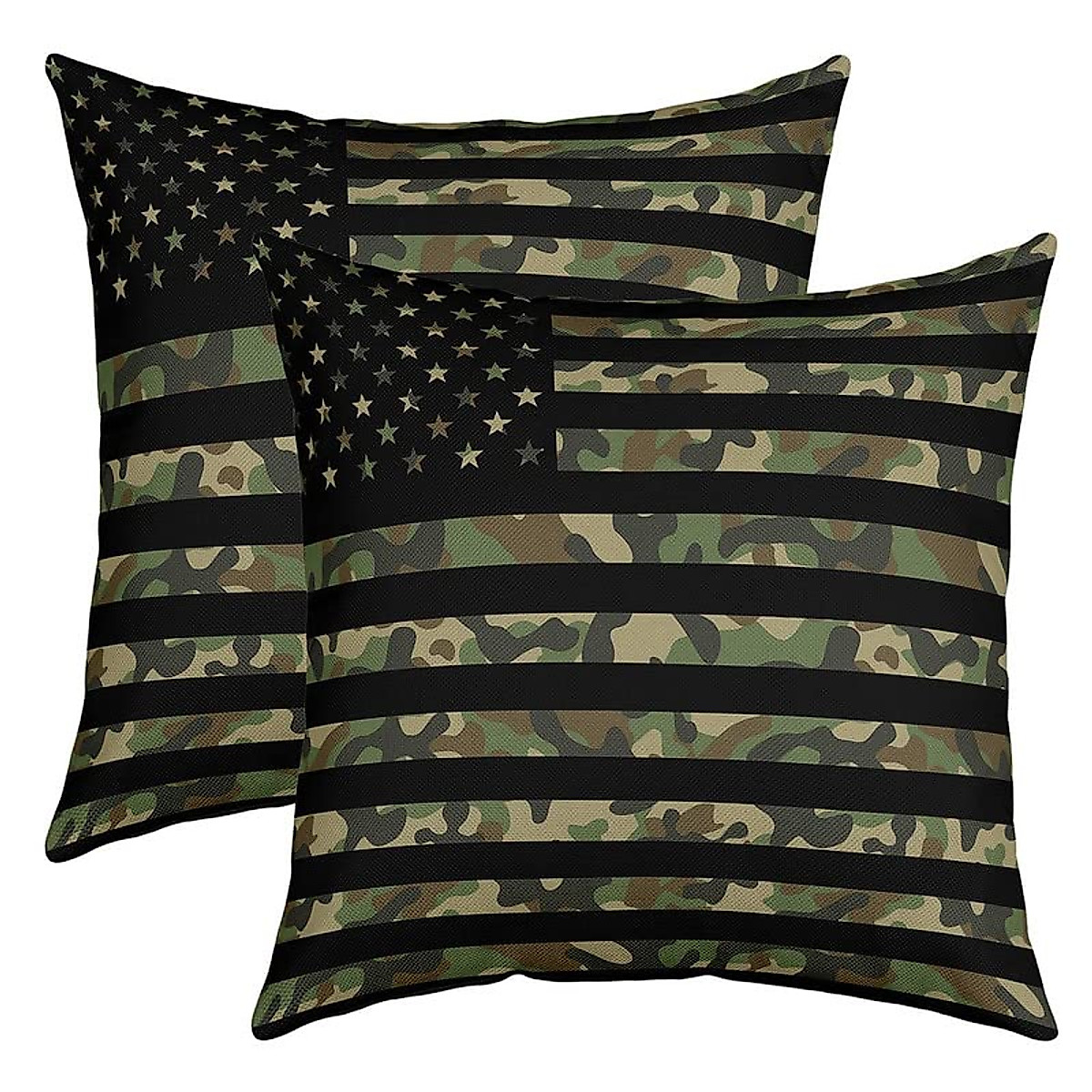 American Flag Throw Pillow Covers Soft Square 16"x16"Camouflage Cushion Case Home Decor Set of 2 Camo Military Style Green Black Pillow Cases Pillowcases for Couch Sofa Living Room Bedroom Bed Chair