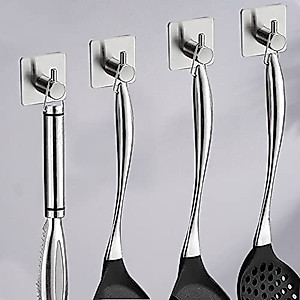 Mouytca 4 Pack Adhesive Hooks Brushed Nickel SUS304 Stainless Steel Towel Hooks Heavy Duty Waterproof Wall Hooks Self Adhesive Coat Robe Towel Hooks for Bathrooms Kitchen Hotel Wall Mounted Hook
