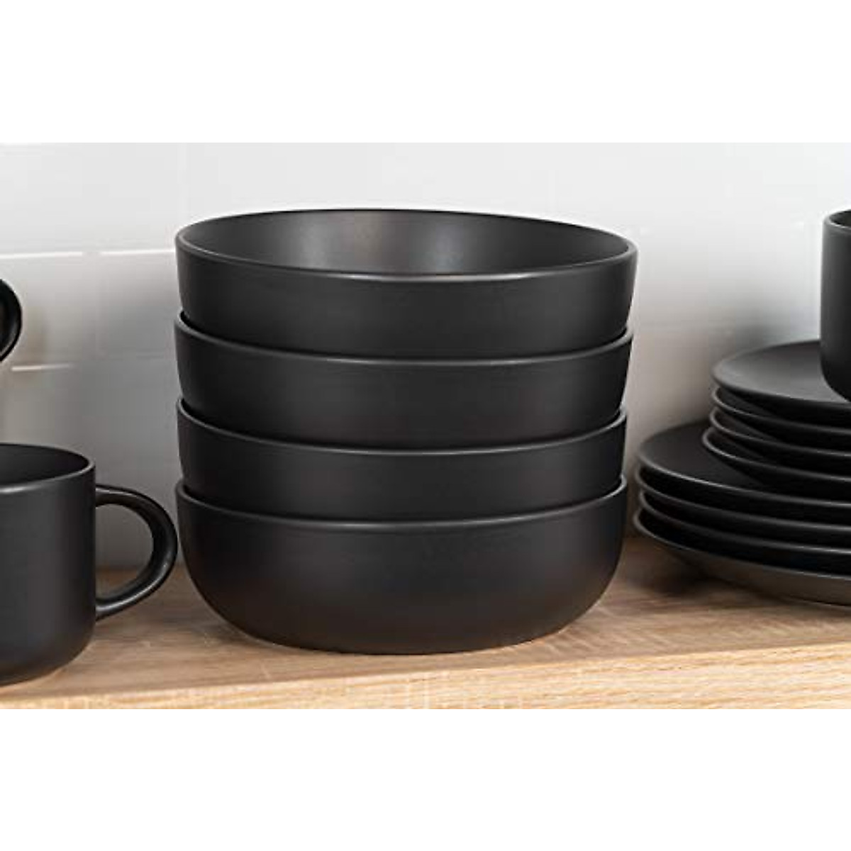 10 Strawberry Street Wazee Matte Coupe Dinnerware Set, 16 pc, Black