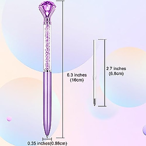6 Pcs Diamond Pens with Crystal,Pens with Diamonds on Top, Diamond Pens Bulk including Black Ink Pen Refill, Diamond Top Pens for Office School Home