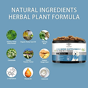 Calming Chews for Dogs Organic, Hemp Dog Relaxing Treats for Anti Anxiety Stress Bites, Car Sickness Pain Relief Separation Ease, Puppies Soft Chews Canine Pup Calm Care Health Treatment Supplies