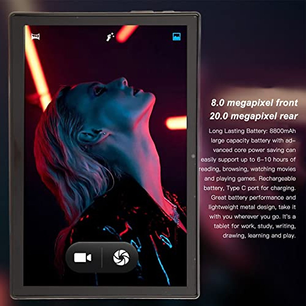 PUSOKEI Android 12 Tablet 10 inch, MT6889 8 Cores Tablet PC, 6GB RAM 128GB ROM, 8MP Front 20MP Rear Camera, 1920x1200 HD Full Screen, 2.4G 5G WiFi, 8800mAh, Bluetooth 5.0 Touch, Dual Speakers(Gold)